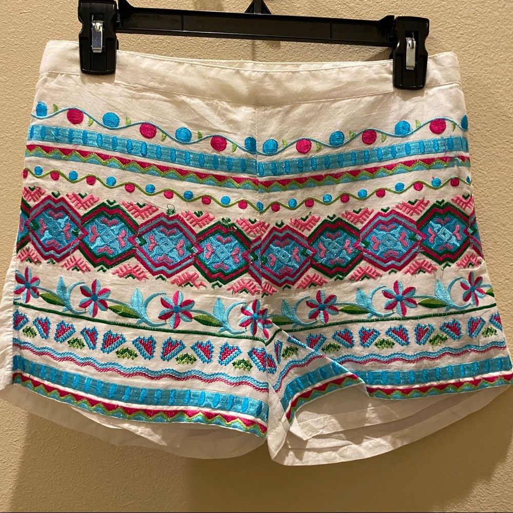 Boston Proper Embroidered Blue Pattern Shorts Nwot - Gem
